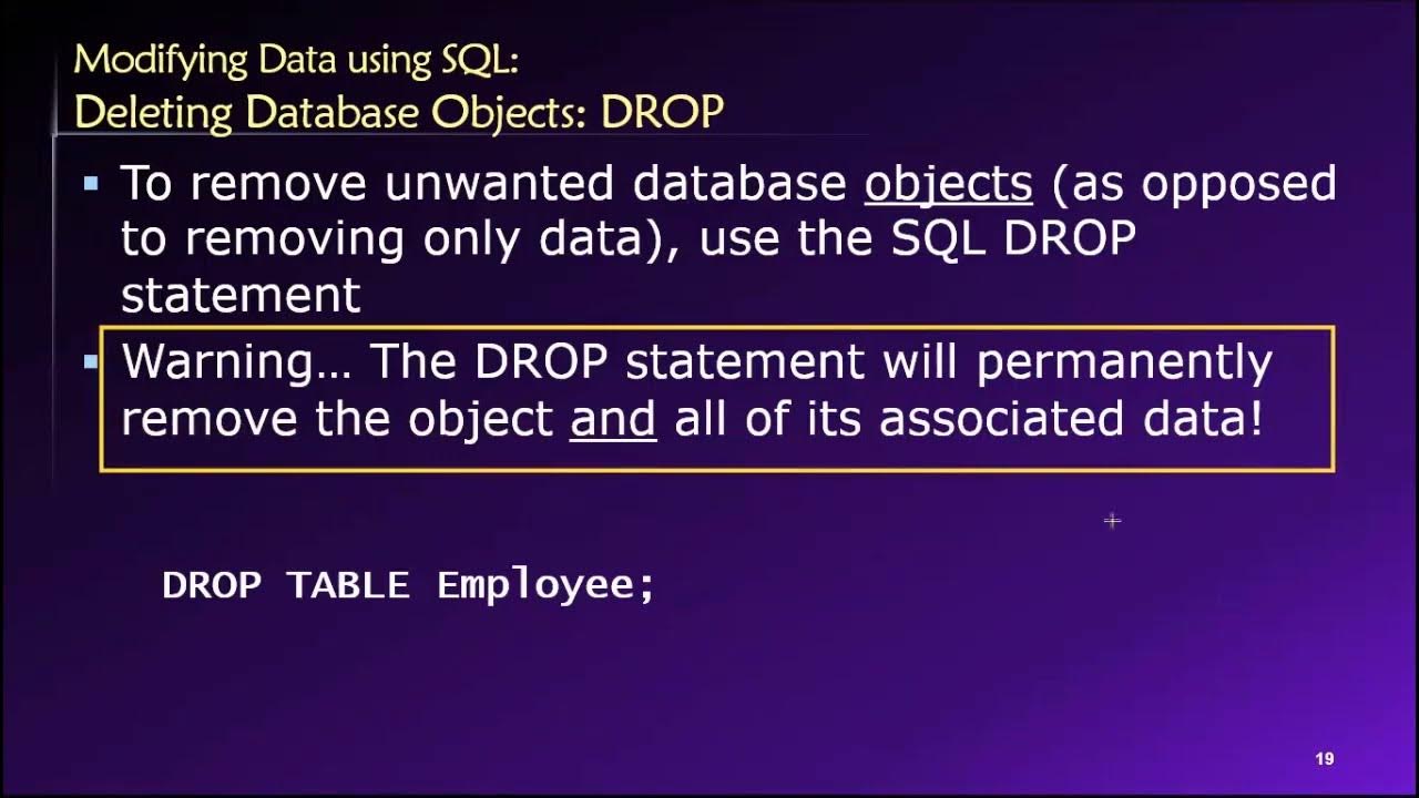 Topic 03, Part 09 - Deleting Database Objects and Constraints with the SQL DROP Statement - YouTube
