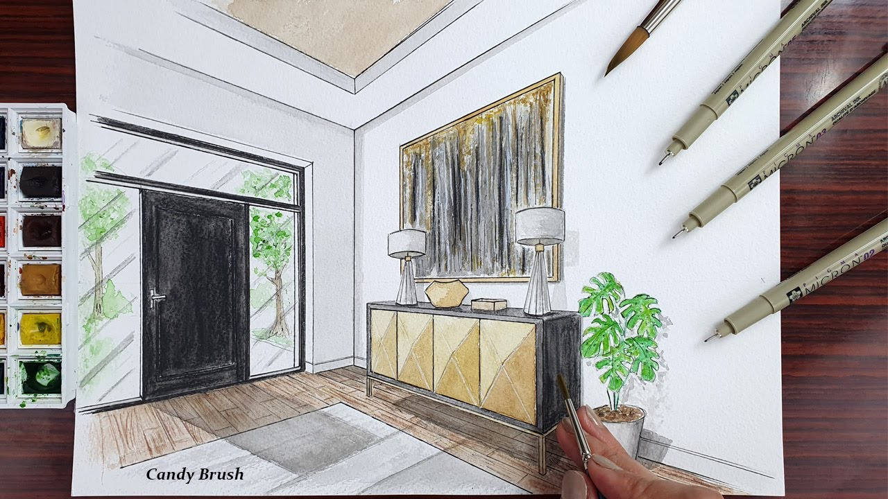 Drawing A Modern Entryway in Two Point Perspective | Timelapse - YouTube