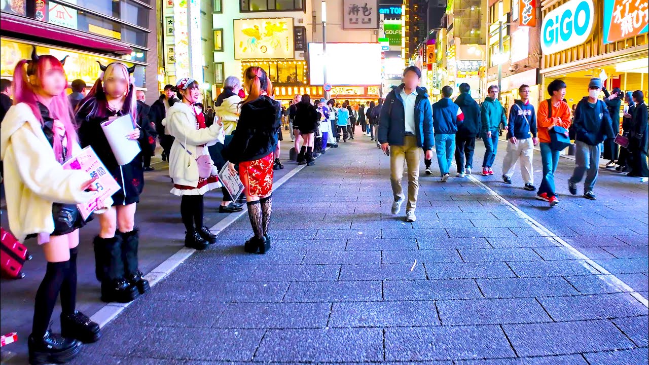 Tokyo Shinjuku🐶👍🍻Maid Cafe Night♪💖4K ASMR Nonstop 1 hour 01 minutes ...