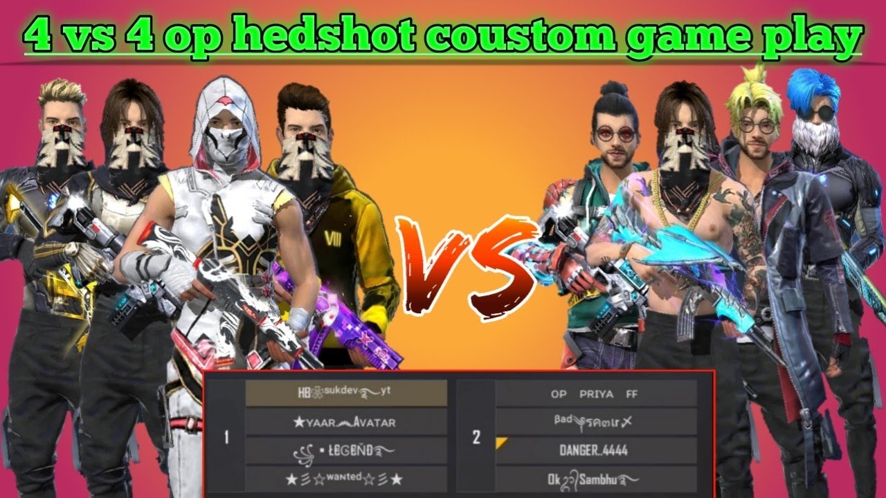 FREE FIRE 4 VS 4 OP HEDSHOT COUSTOM GAME PLAY VIDEO ।।GAMING SUKDEV - YouTube