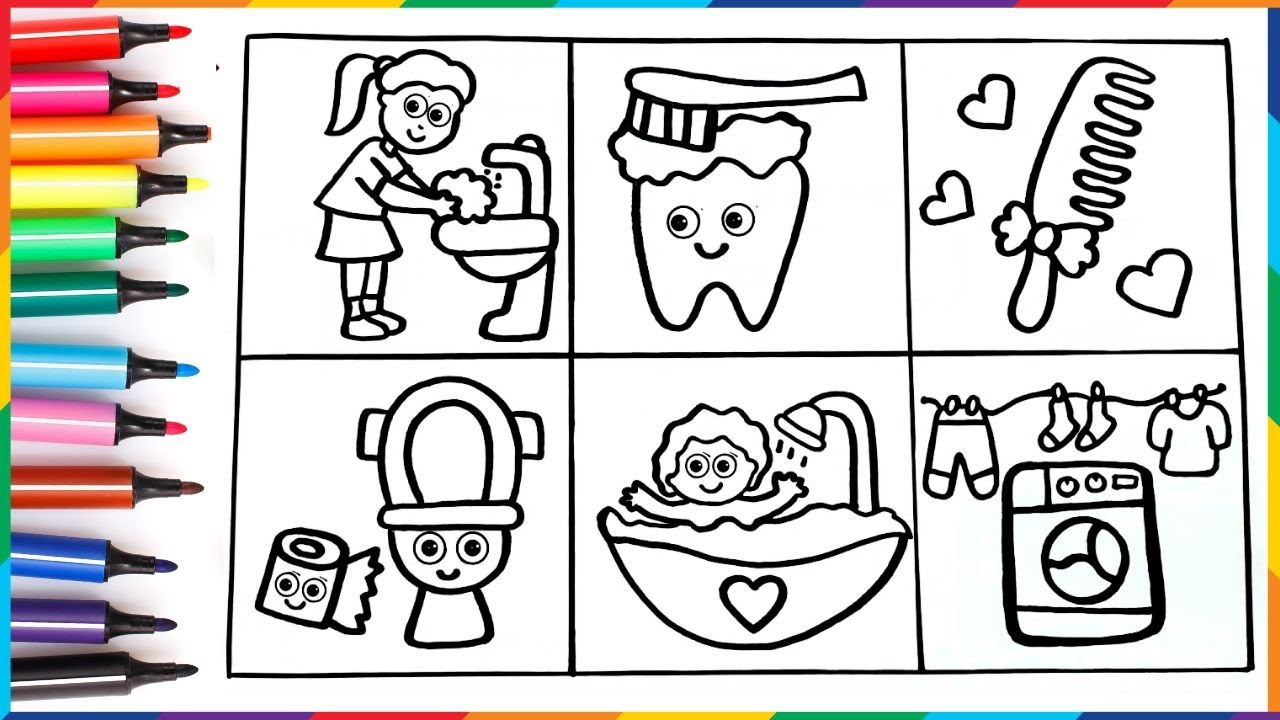 Learn How to draw Hygiene Habits-Brush your teeth -Wash your hands ...