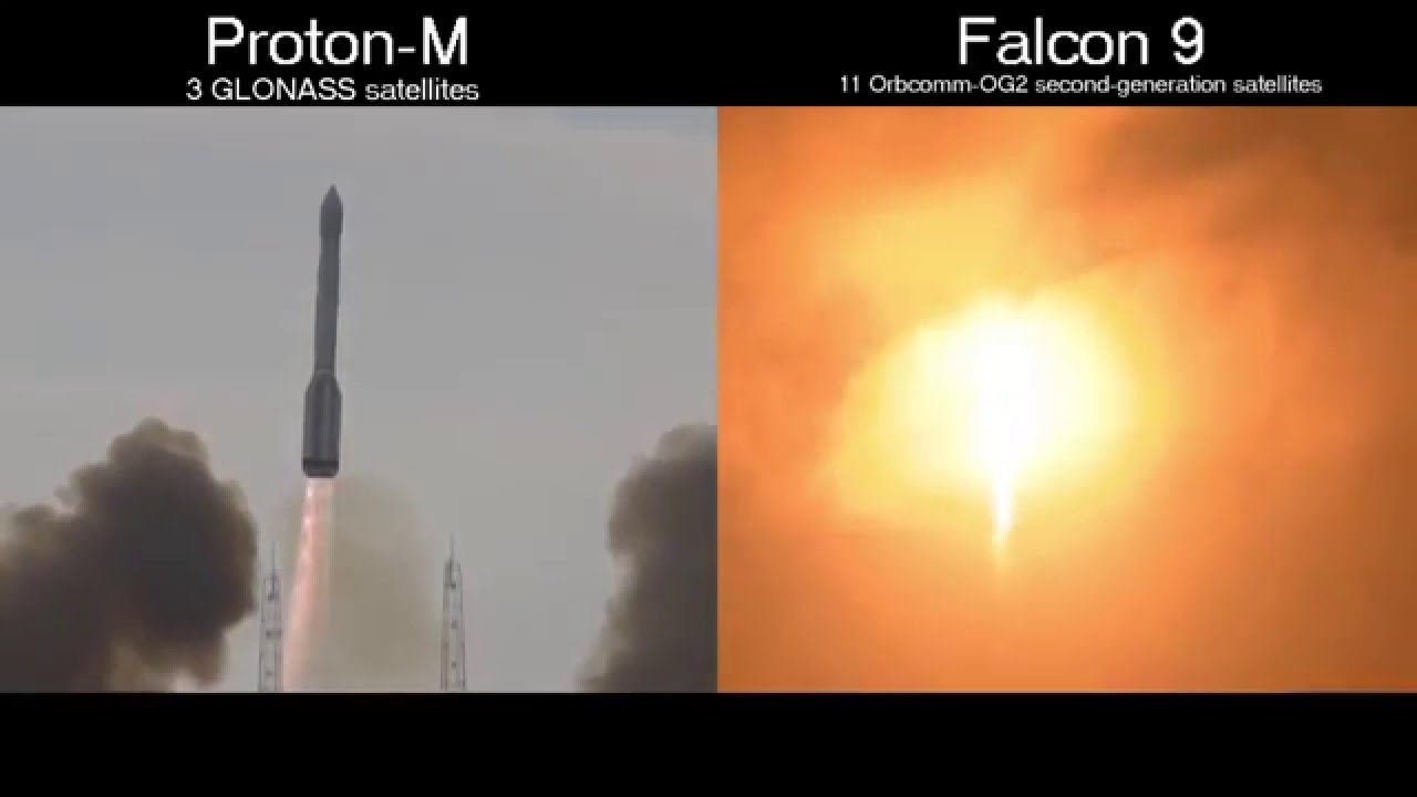Falcon 9 vs Proton-M Successfully landed - YouTube