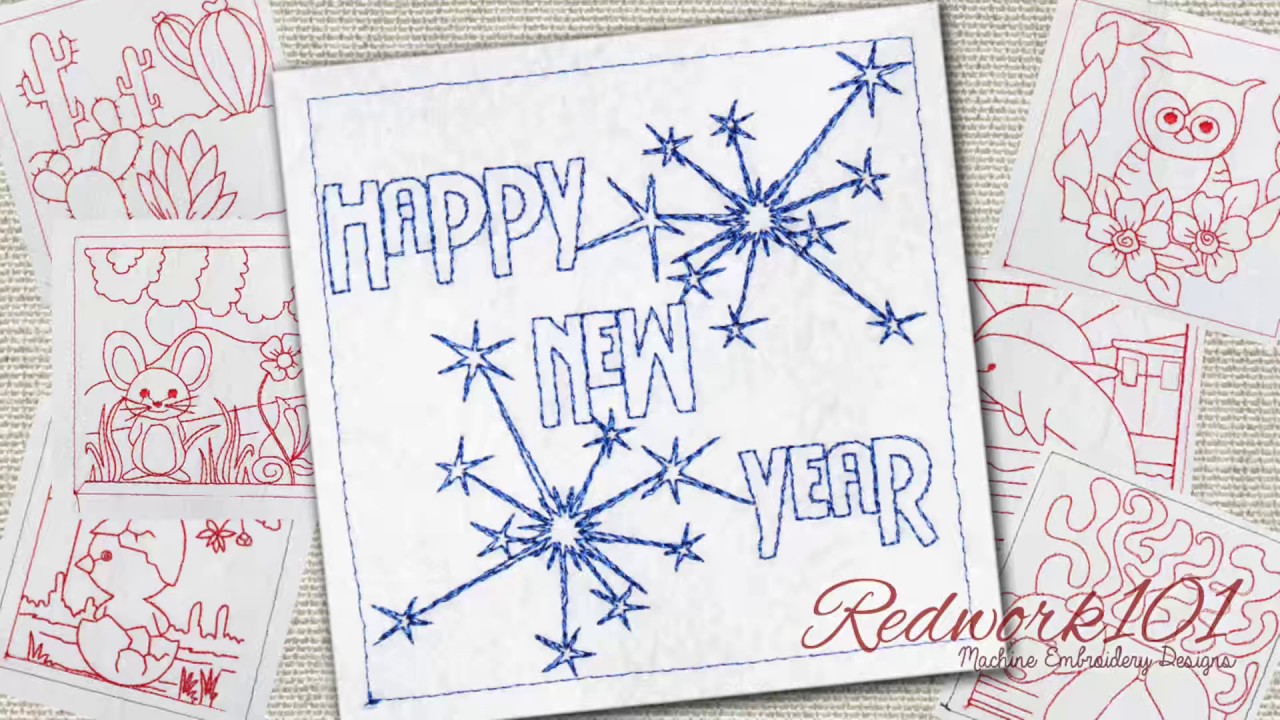 Happy New Year Fire Crackers | Redwork Embroidery Designs - YouTube