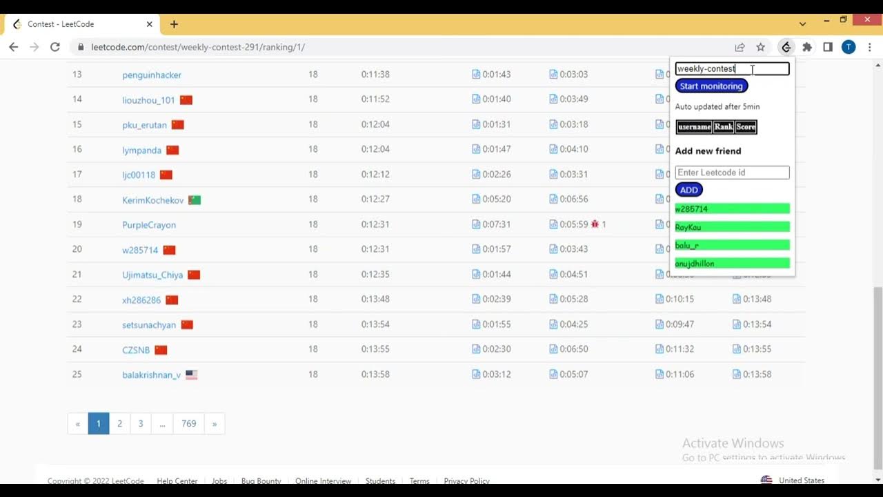 Leetcode contest rank fetcher chrome extension - YouTube