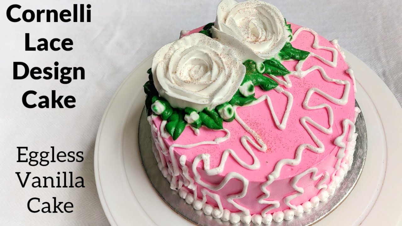 Cornelli Lace Design Cake || Eggless Vanilla Cake || Eggless Cake ...