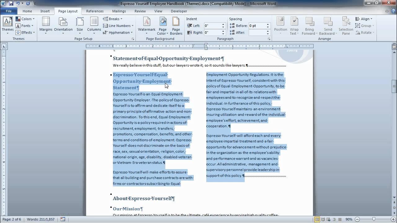 Microsoft Word 2010: Apply Columns to a Portion of a Document - YouTube