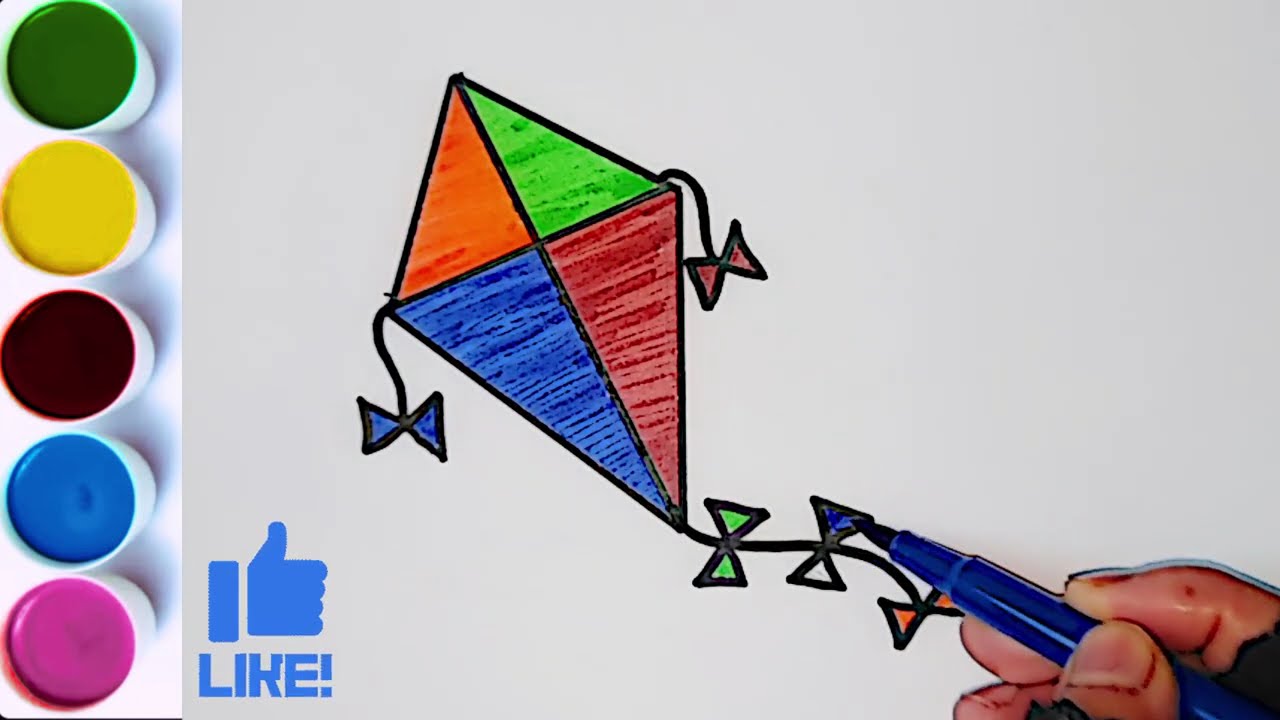 How to draw a kite easy step by step || Flying kite Drawing for ...