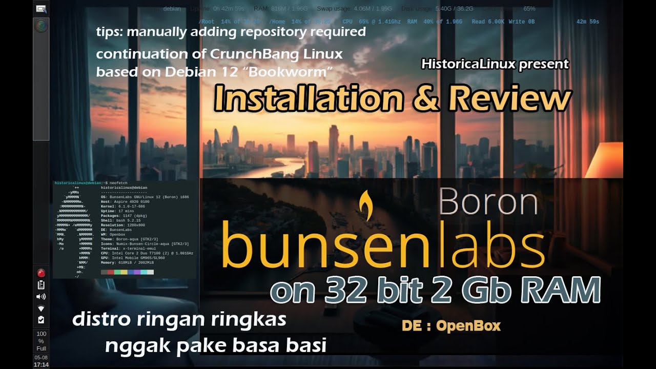 install Bunsen Labs BORON Linux on 32 bit 2 Gb RAM | Dual Boot - YouTube