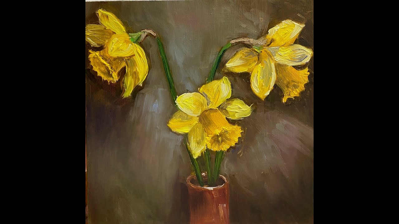 Spring Flowers Painting Demo /How to paint yellow Daffodils art ...