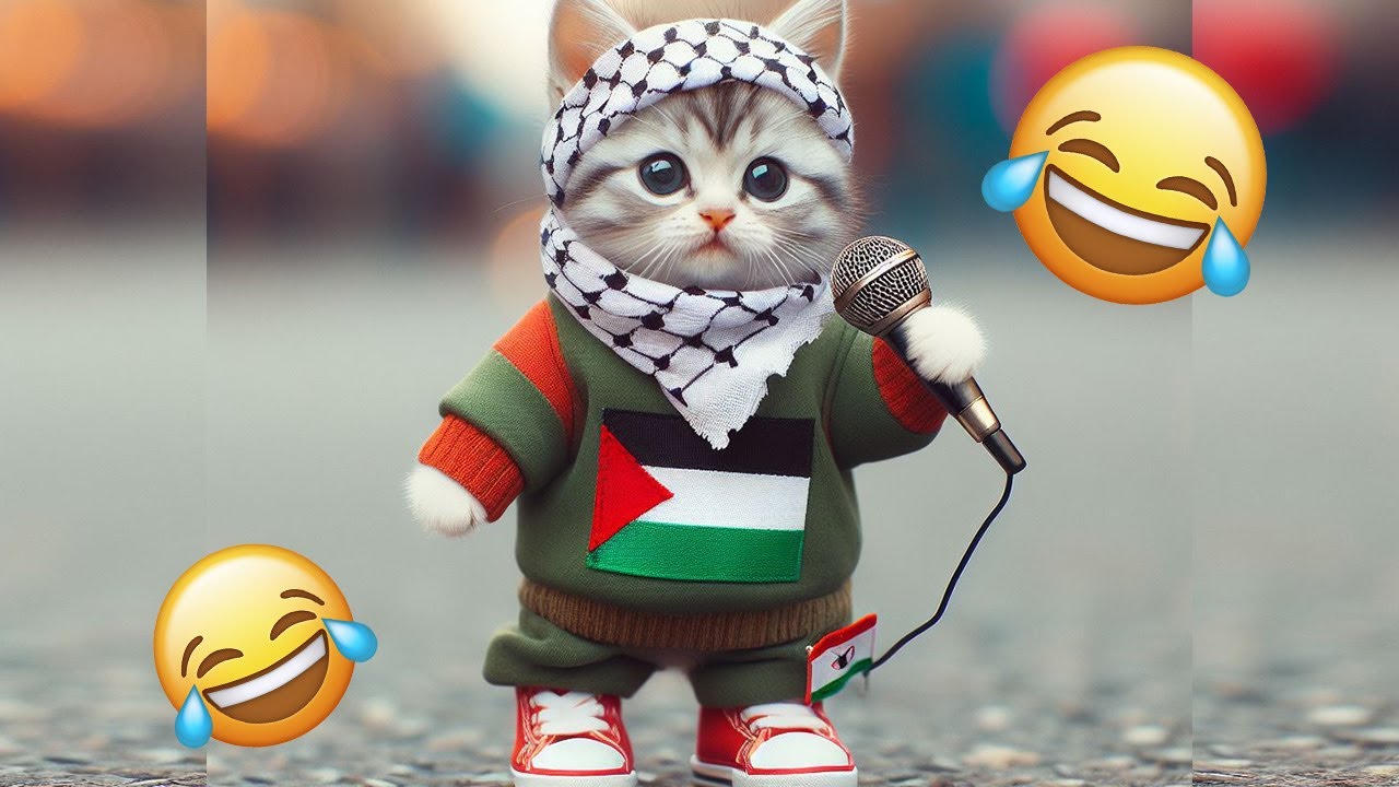 Cute Cat Singing Arabic Wearning Pales-tine Flag akbala kamaroka ba3da ...