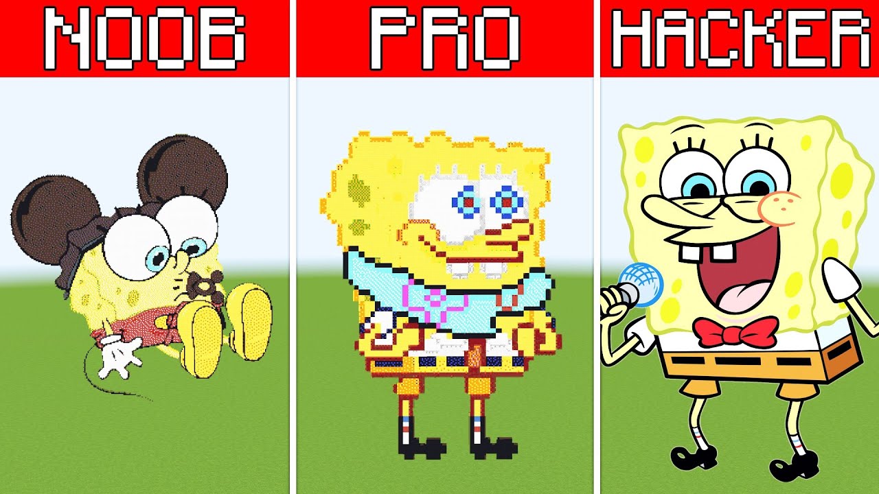 Pixel Art (NOOB vs PRO vs HACKER) Sponge Bob in Minecraft - YouTube