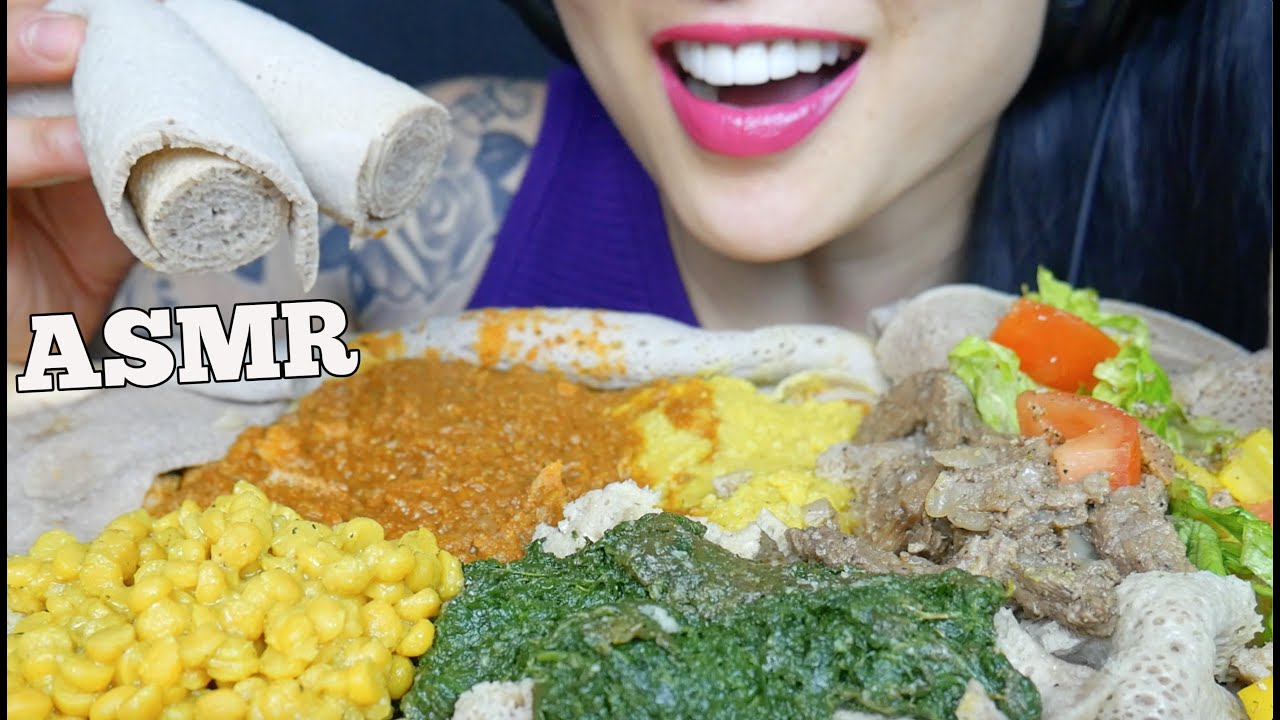 ASMR ETHIOPIAN FOOD INJERA + KILWA + BURSEN TUMTUMO HAMLI ZEBHI (EATING ...