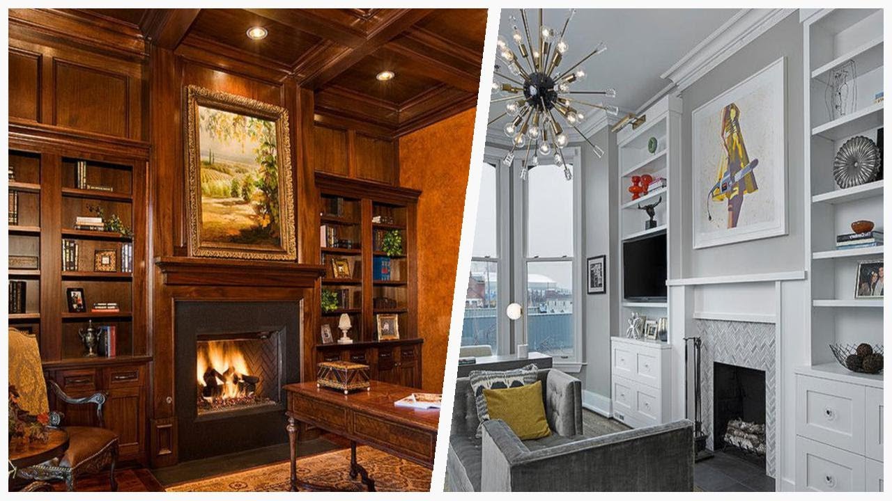 75 All Fireplaces Home Office With A Standard Fireplace Design Ideas ...