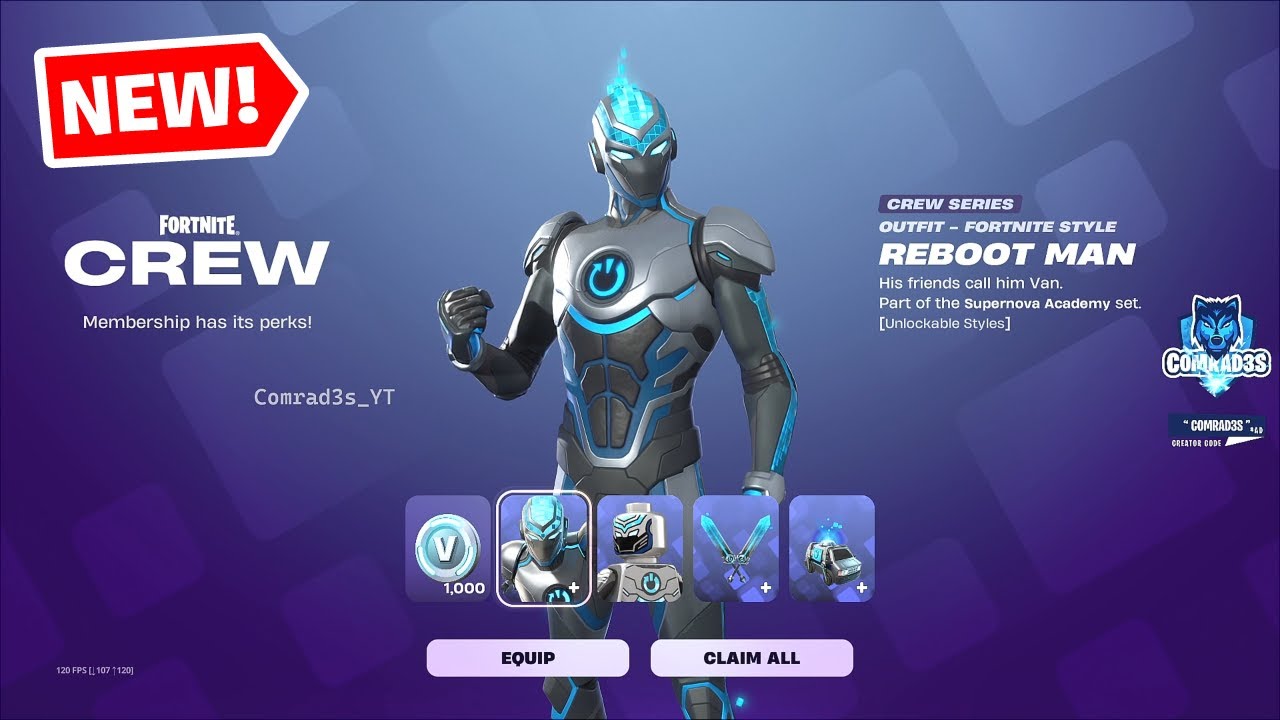 Fortnite July 2025 Crew Pack EARLY Showcase - Reboot man Crew Pack Skin ...