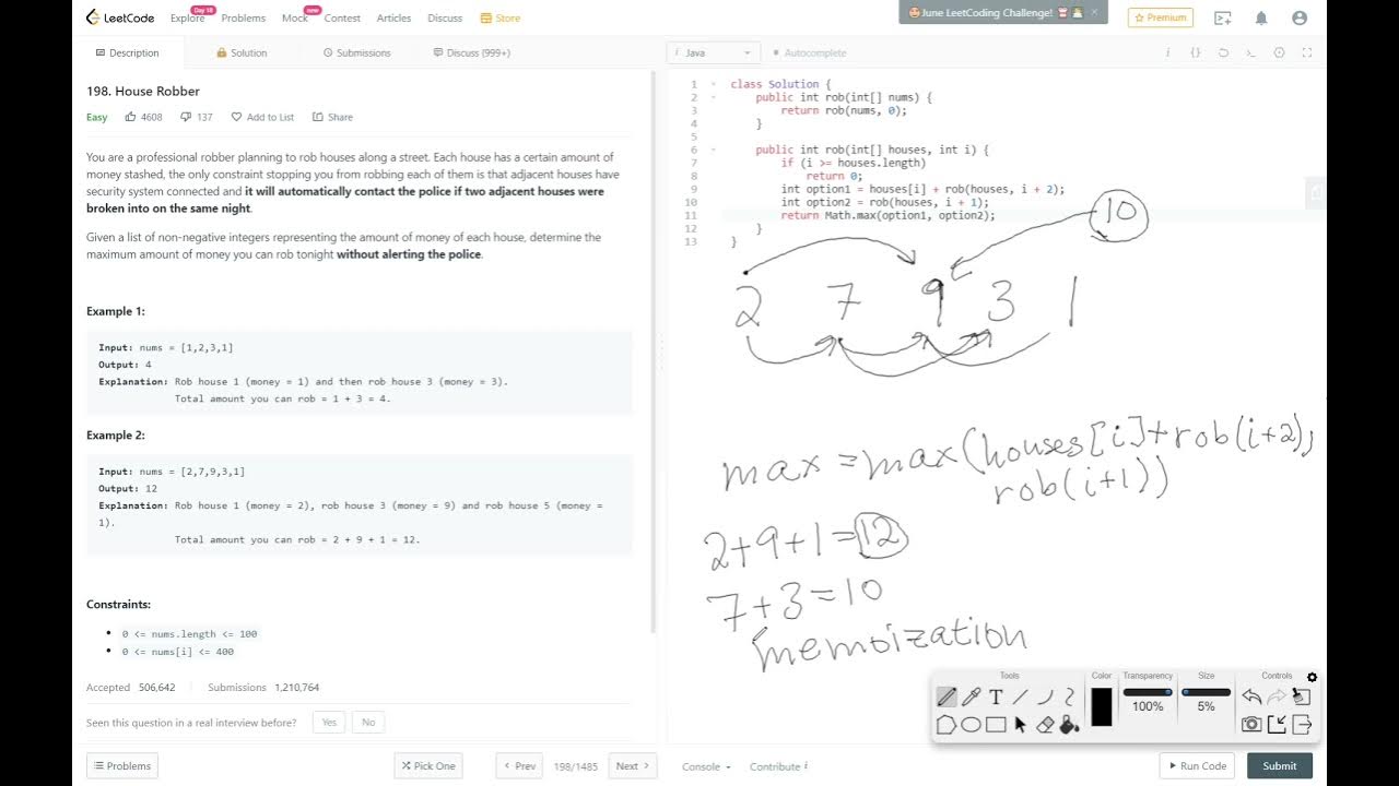 House Robber Leetcode Problem (Dynamic Programming and Memoization) 3 Solutions - YouTube
