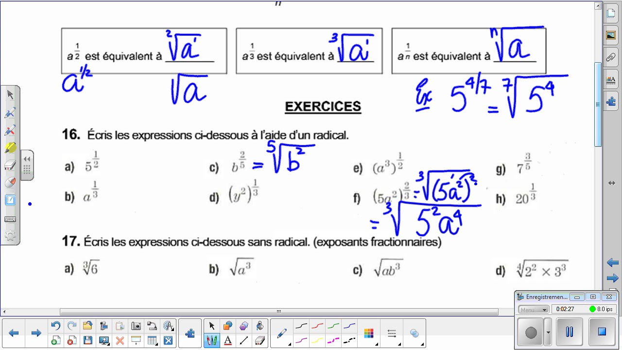 les exposants fractionnaires p30 - YouTube