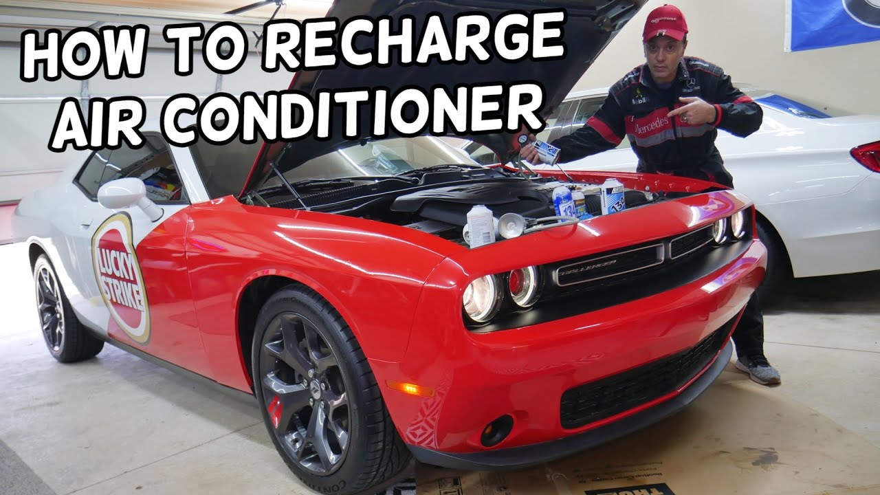 HOW TO RECHARGE AC AIR CONDITIONER ON DODGE CHALLENGER 2014 2015 2016 ...