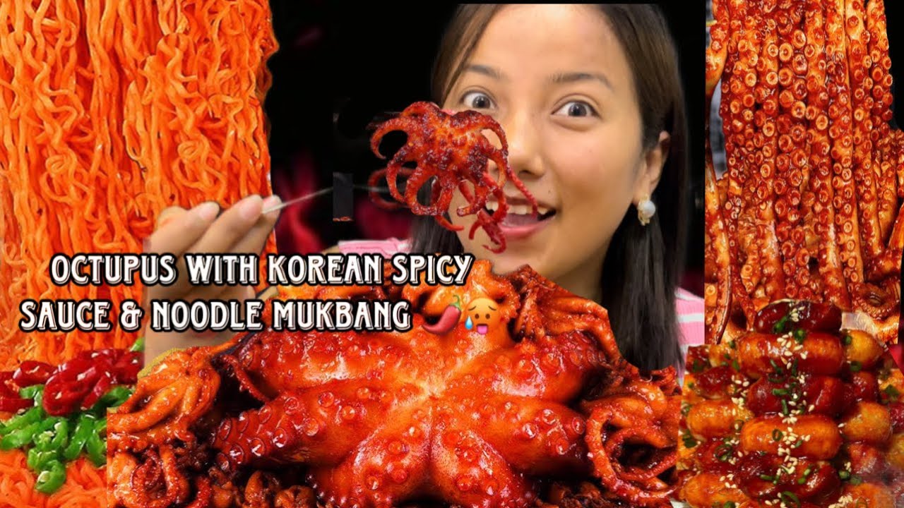 [ASMR MUKBANG] SPICY OCTUPUS 🐙 WITH KOREAN SAUCE & ULTRA SPICY 3PACKET ...