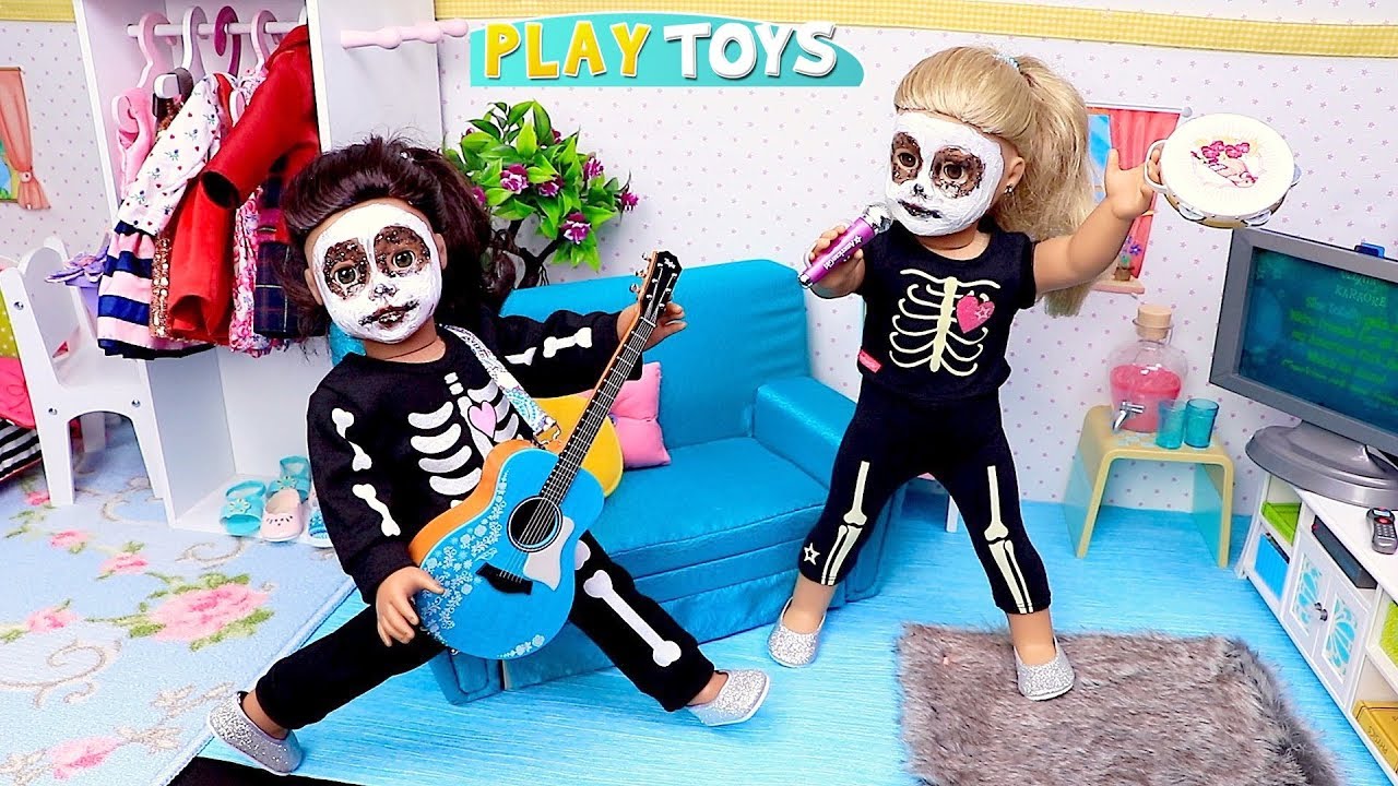 Dolls Dress up with Skeleton Costumes for Sleepover Party! - YouTube