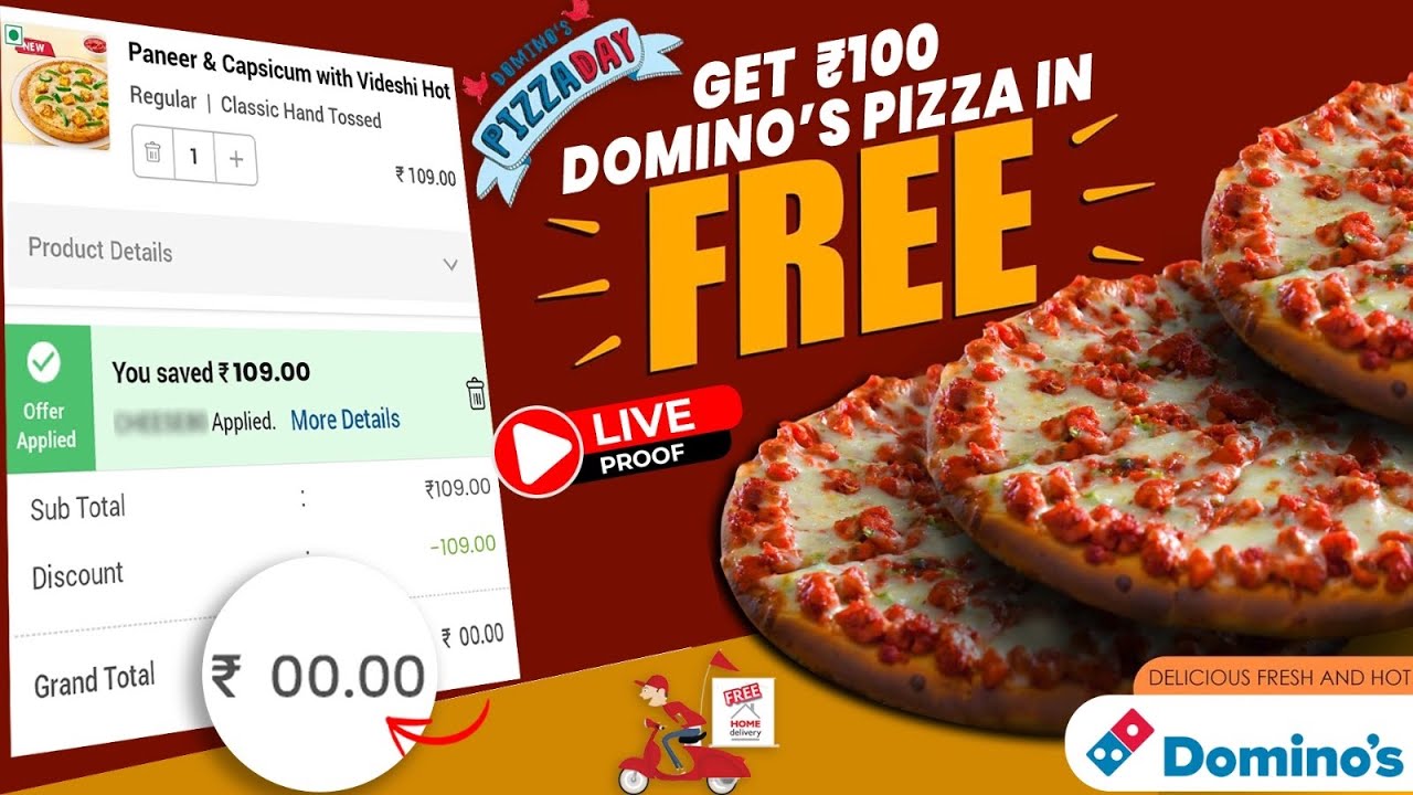 DOMINOS PIZZA in ₹00(FREE)🔥|Domino’s pizza offer|domino’s pizza offers ...