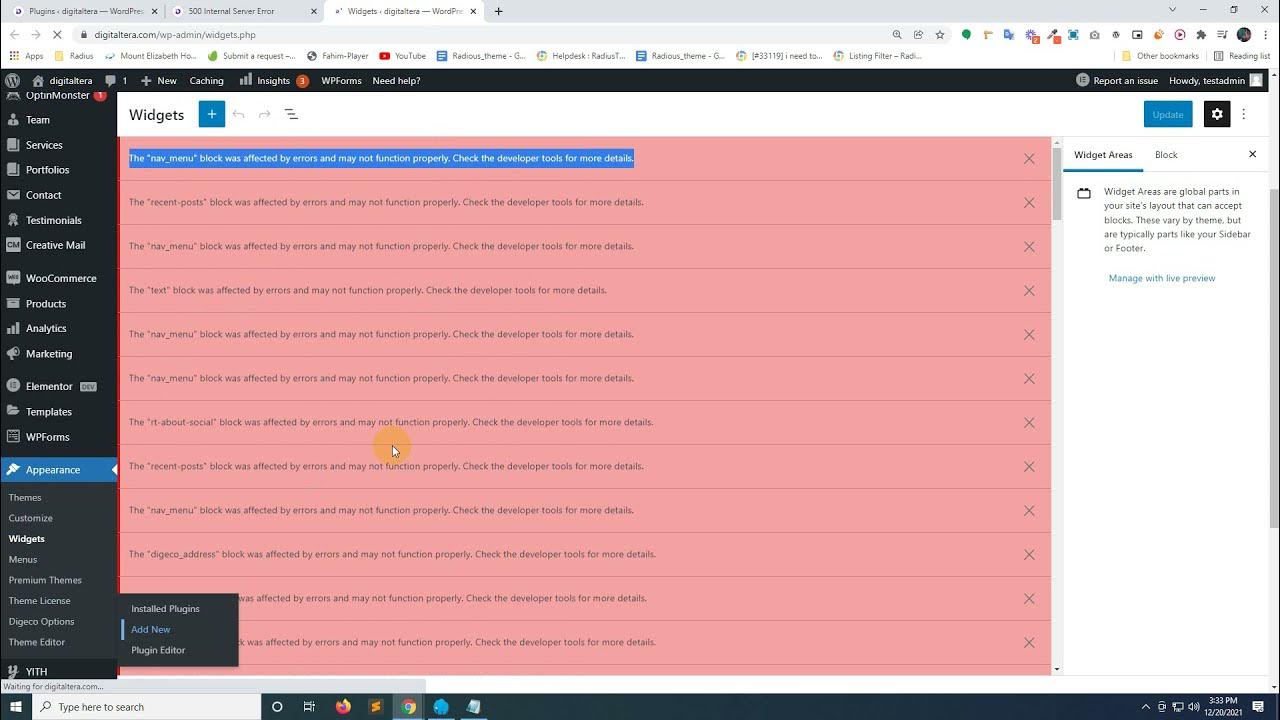 The "nav menu" block was affected by errors and may not function properly. How to fix this ...