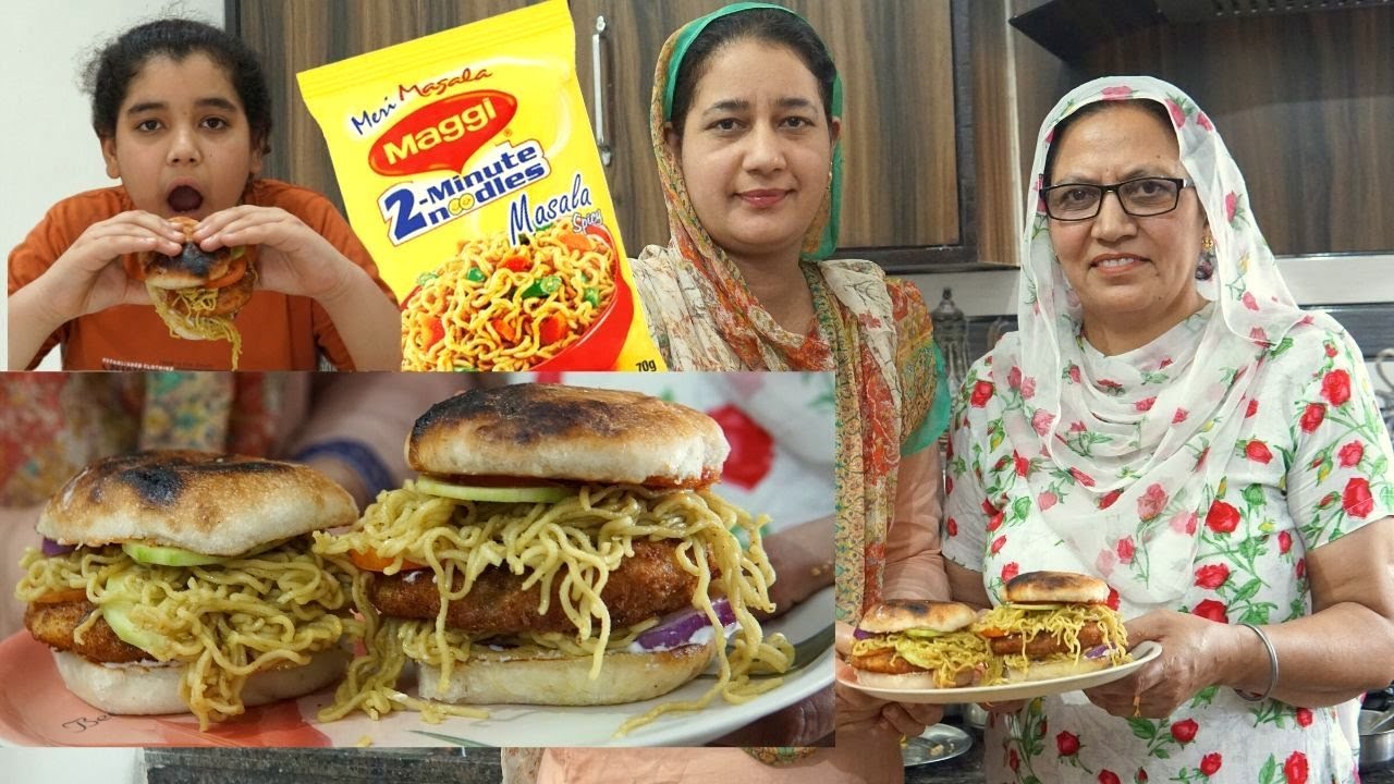 Maggi Burger Recipe | Aloo Tikki Noodle Burger | Veggie Burger Patty ...