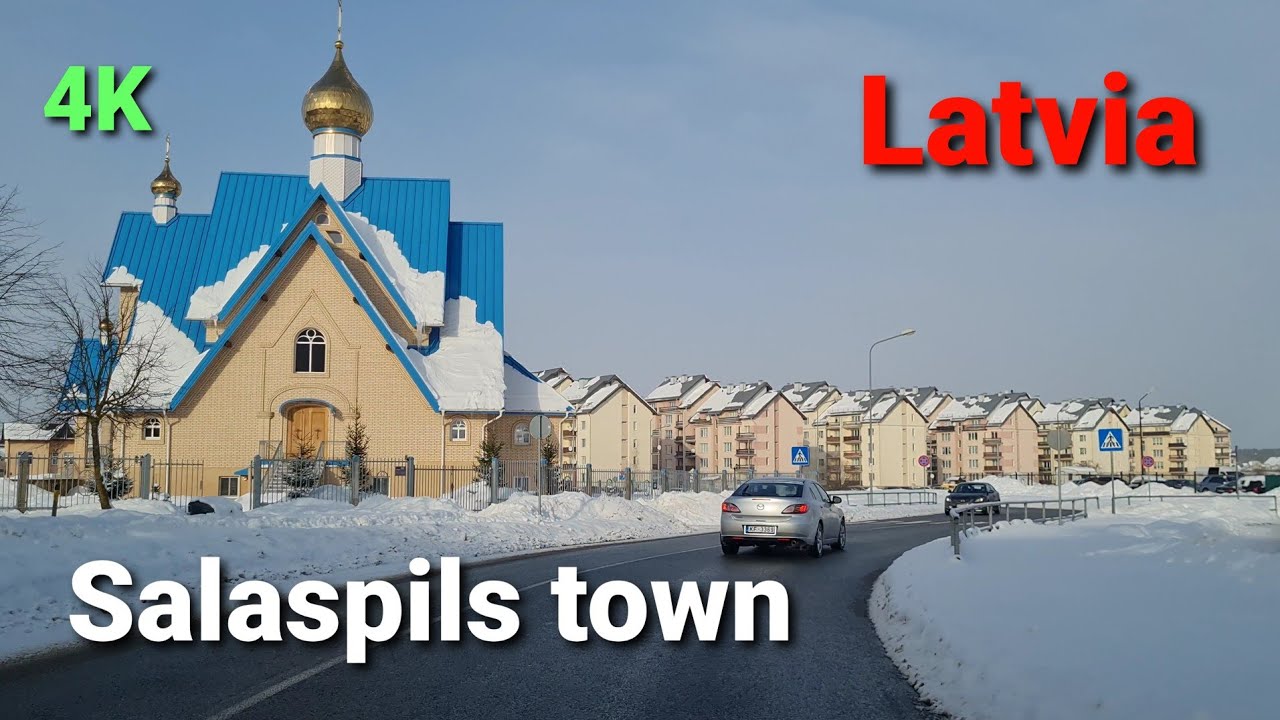 Latvia 4K. Driving in Salaspils town. European city. Latvija. Braukšāna ...