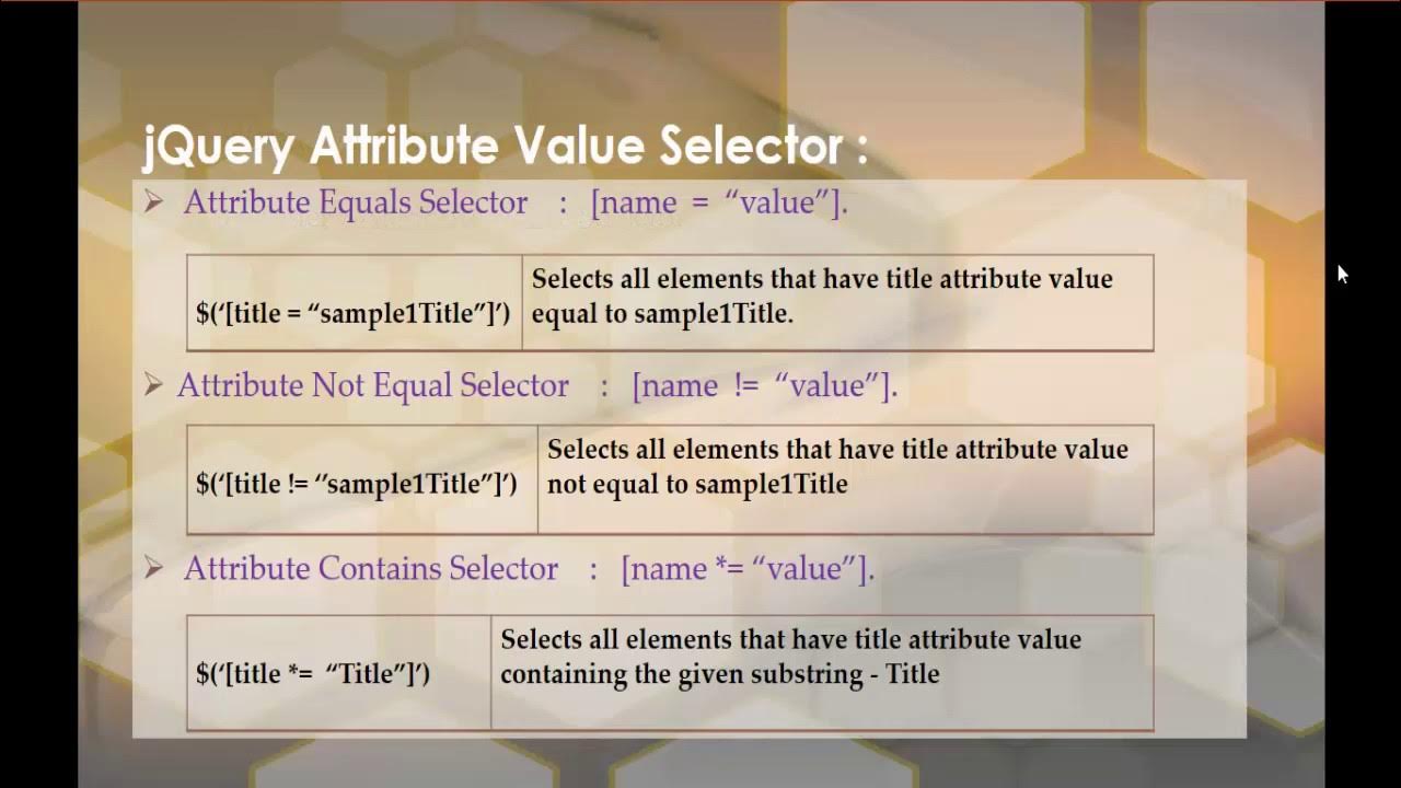 jQuery 9 - Selectors - Attribute value selector - YouTube