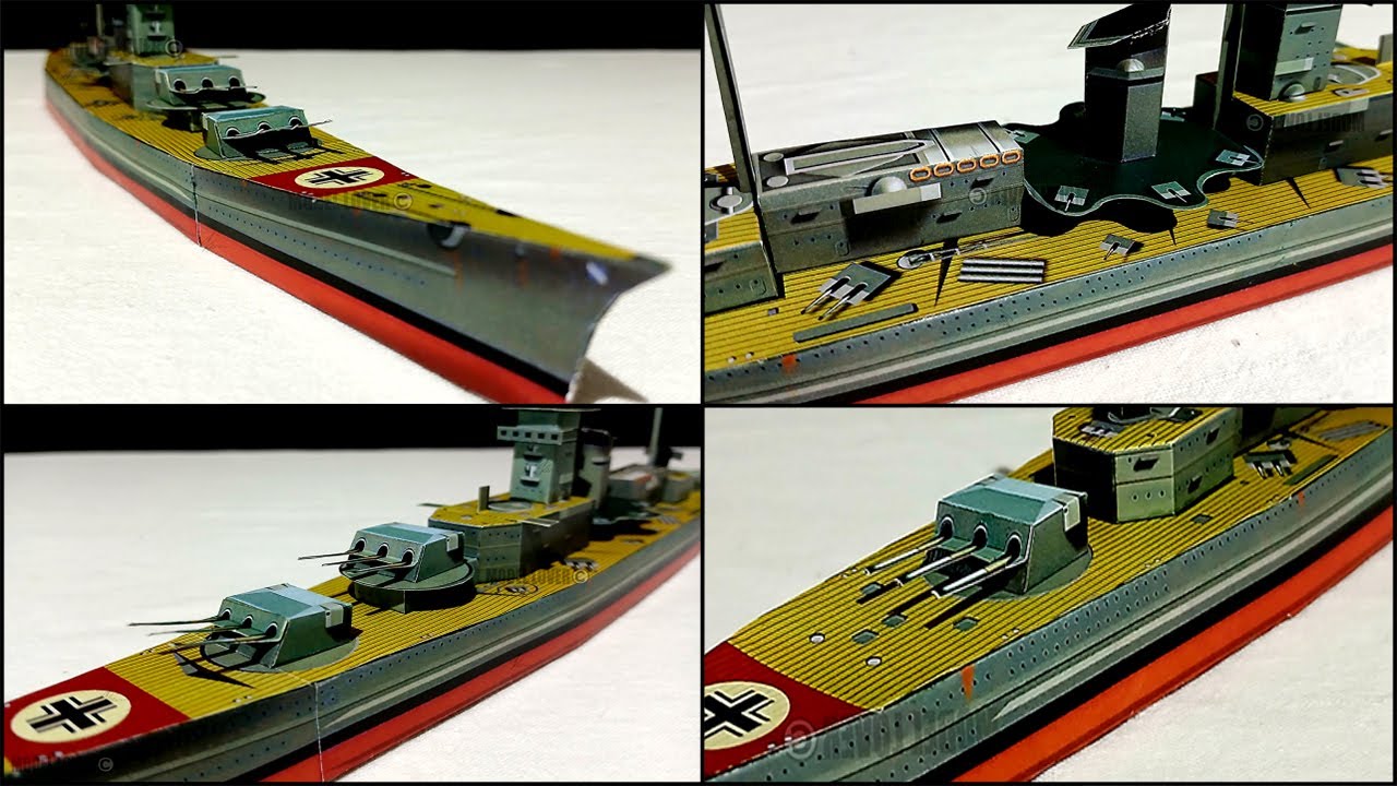 Papercraft ship model, review of paper battleship Scharnhorst - YouTube