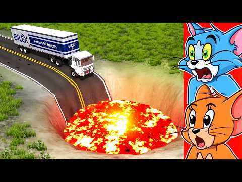 Cars vs Giant Lava Pits in BeamNG Drive!