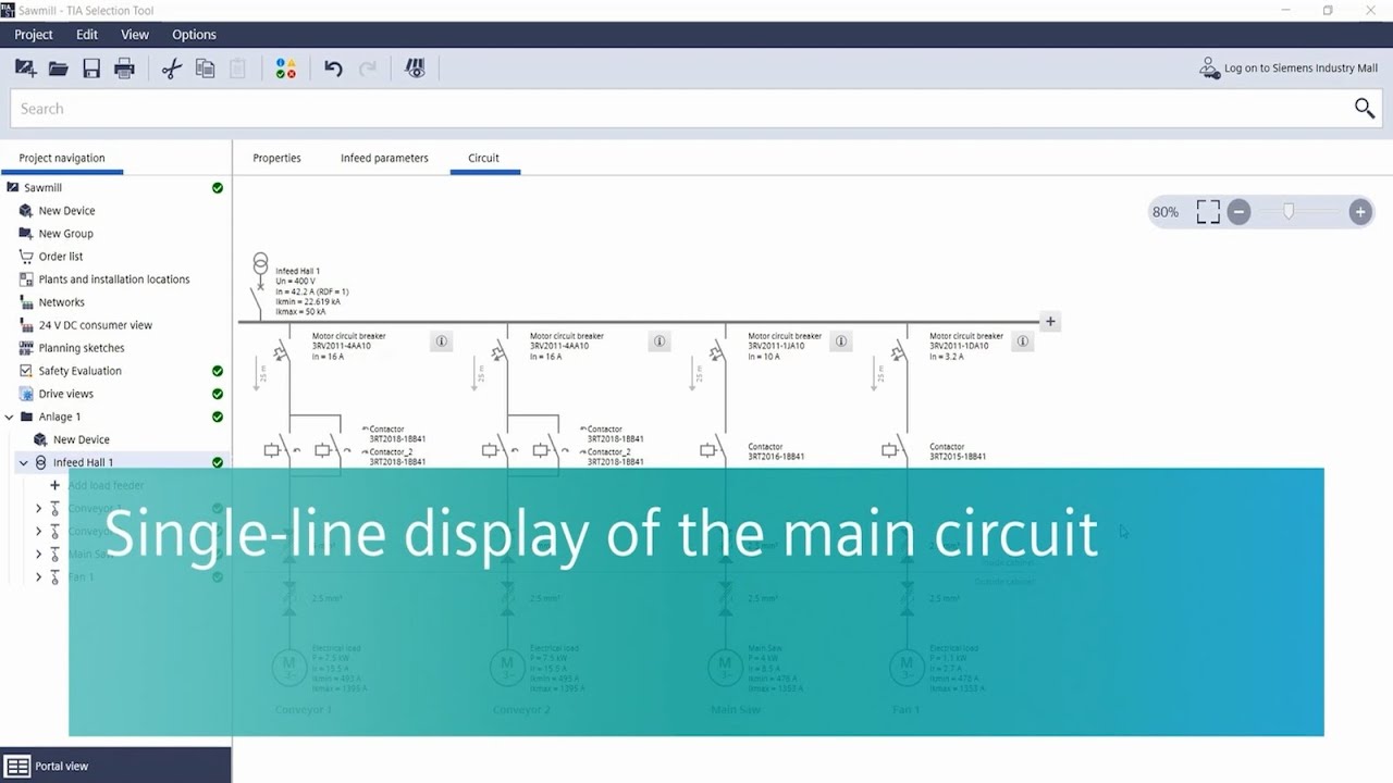 Single-line display of the main circuit in the TIA Selection Tool - YouTube