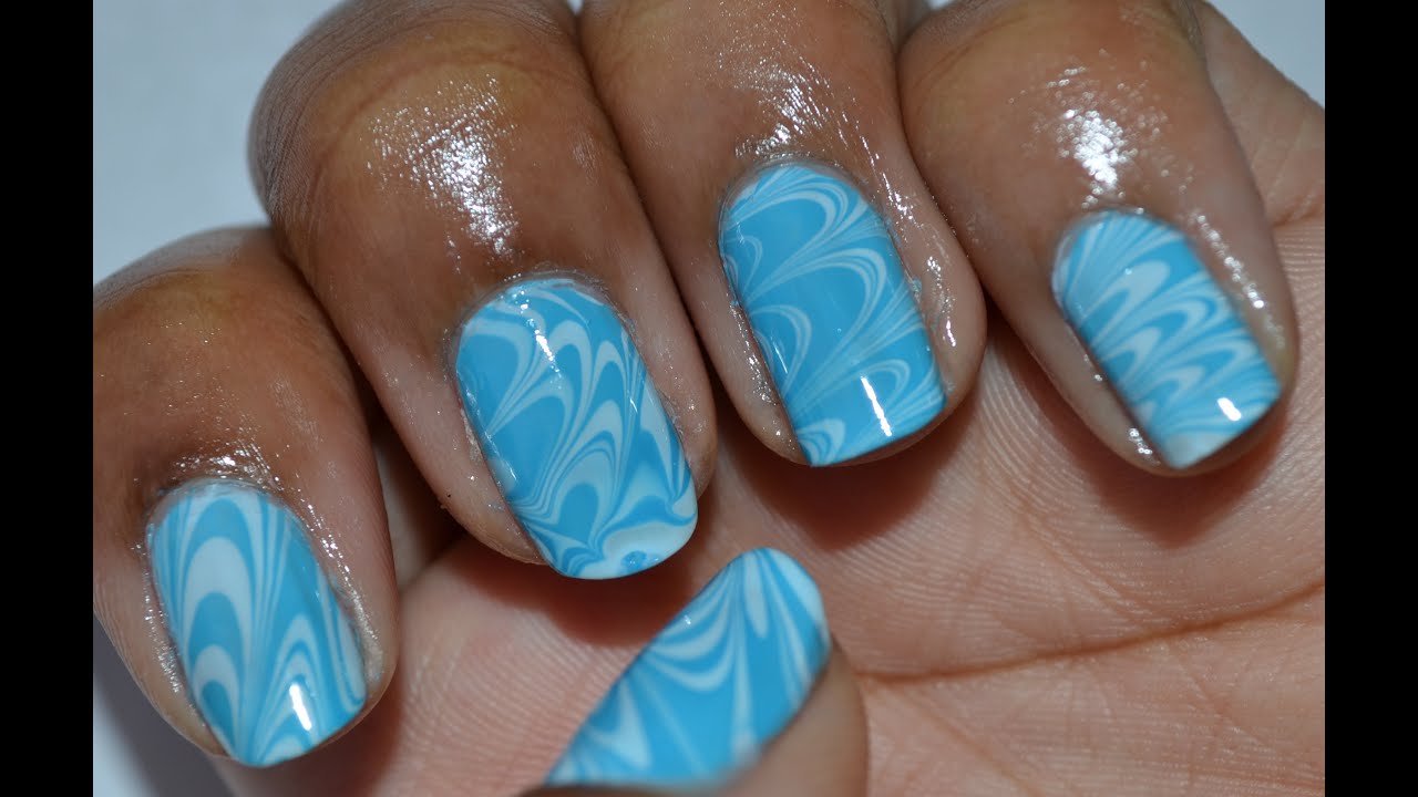 Beautiful Blues:Water Marble (Nail Art November) - YouTube
