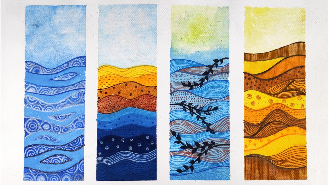 Draw 4 Beginner Friendly Ocean Doodles | Colorful Ocean Doodles | Wave ...