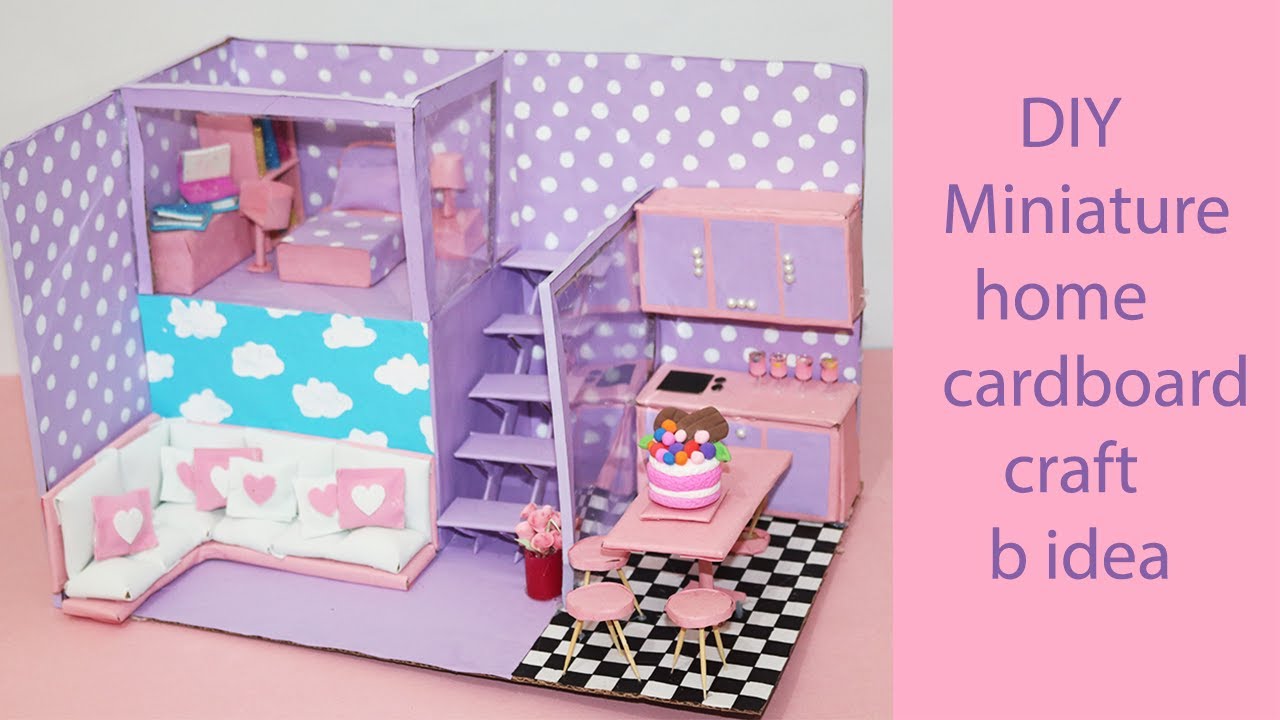 DIY Cardboard Miniature House | Cardboard craft idea | DIY Cardboard ...