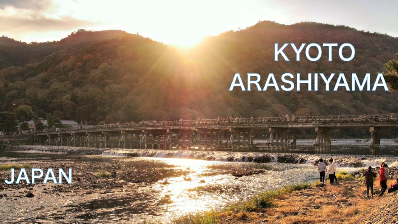 【JAPAN TRAVEL：KYOTO】ARASHIYAMA TOGETSUKYO BRIDGE Beautiful sunset with ...