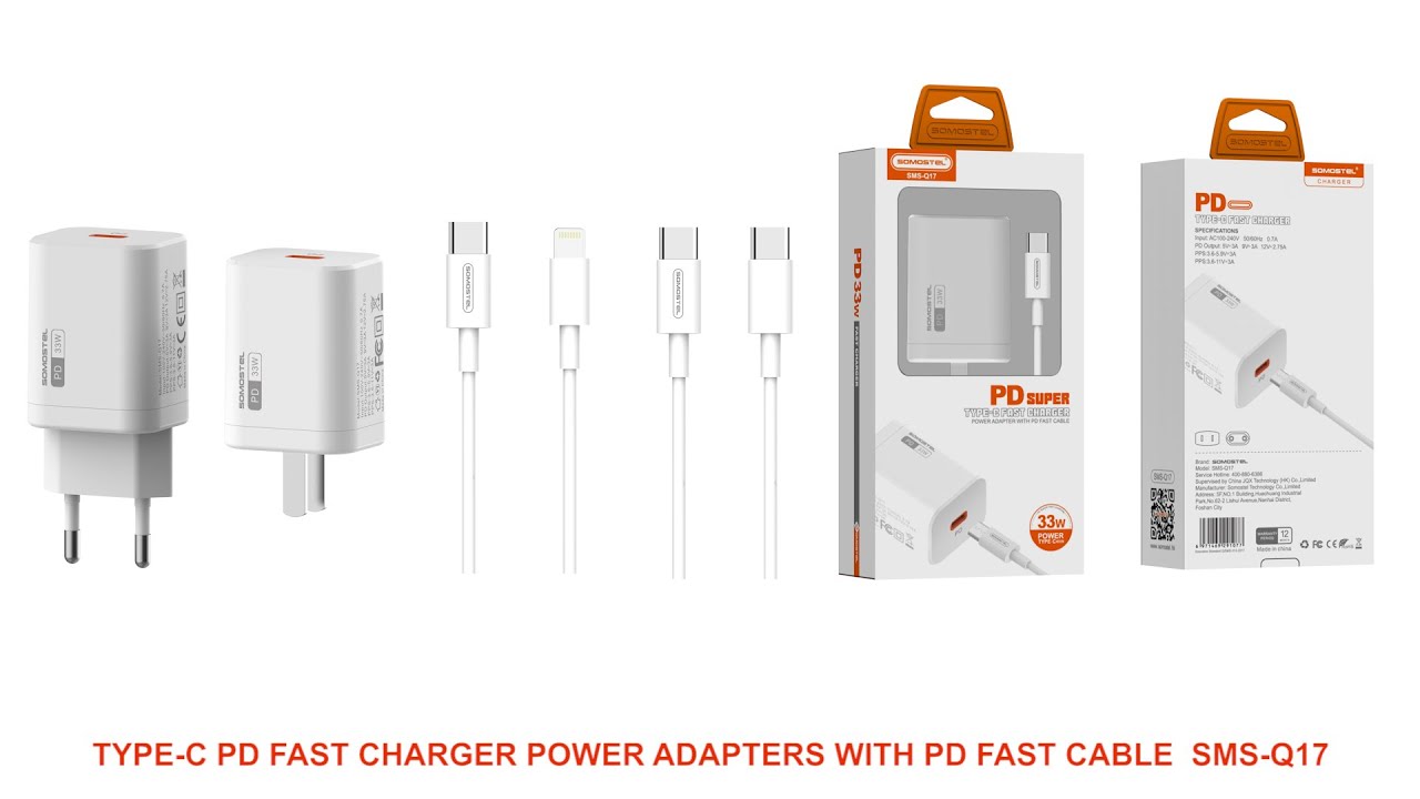 PD FAST CHARGER POWER ADAPTERS WITH PD FAST CABLE SMS-Q17 - YouTube