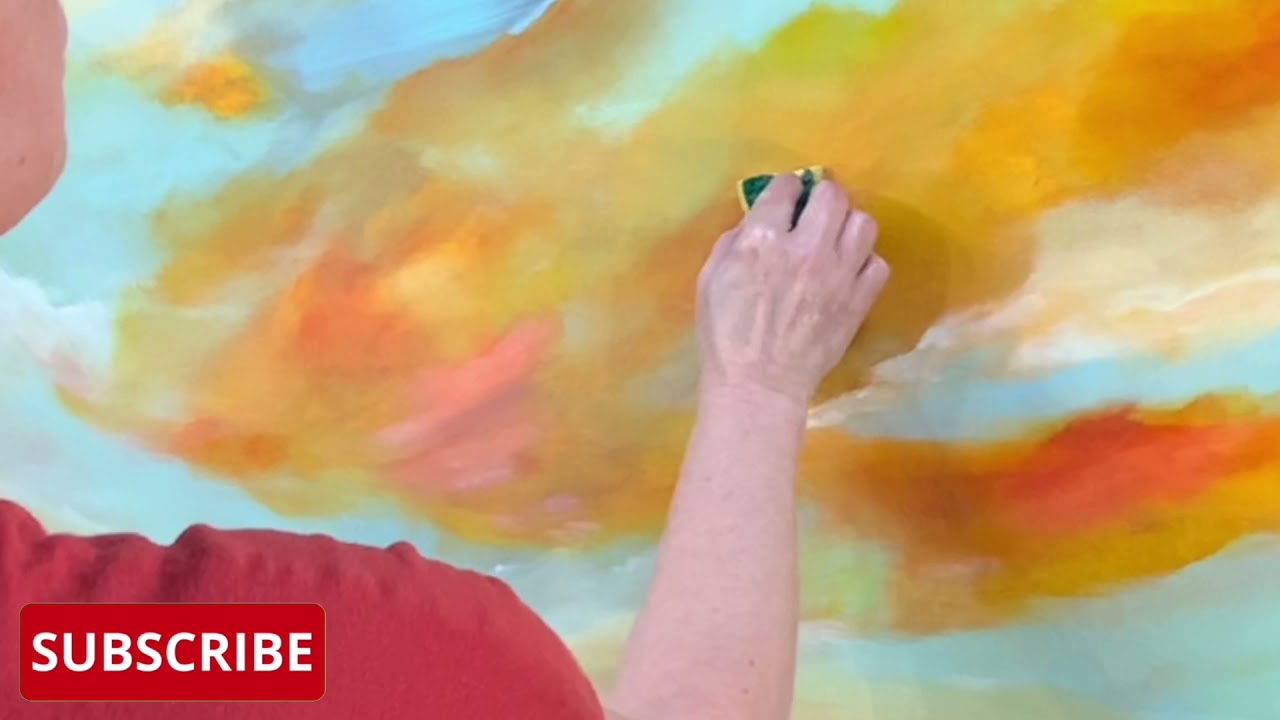 I only used a SPONGE! Acrylic Art TECHNIQUE 'sneak peek'~Sunset for ...