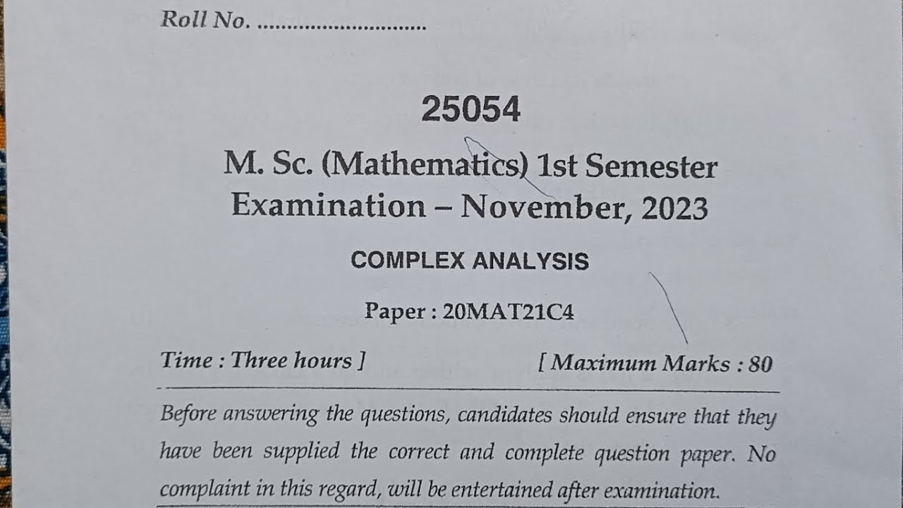 Msc. mathematics | Complex Analysis | Semester 1 question paper - YouTube