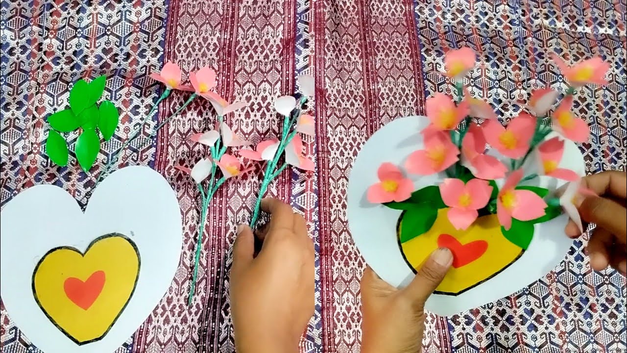 Cara membuat bunga hiasan dinding dari kertas manggis - YouTube