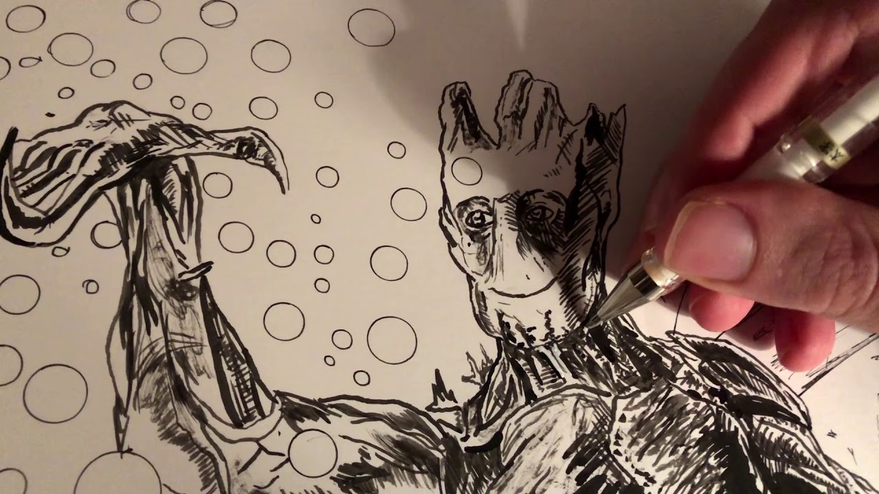 Groot - Brush Inking - YouTube