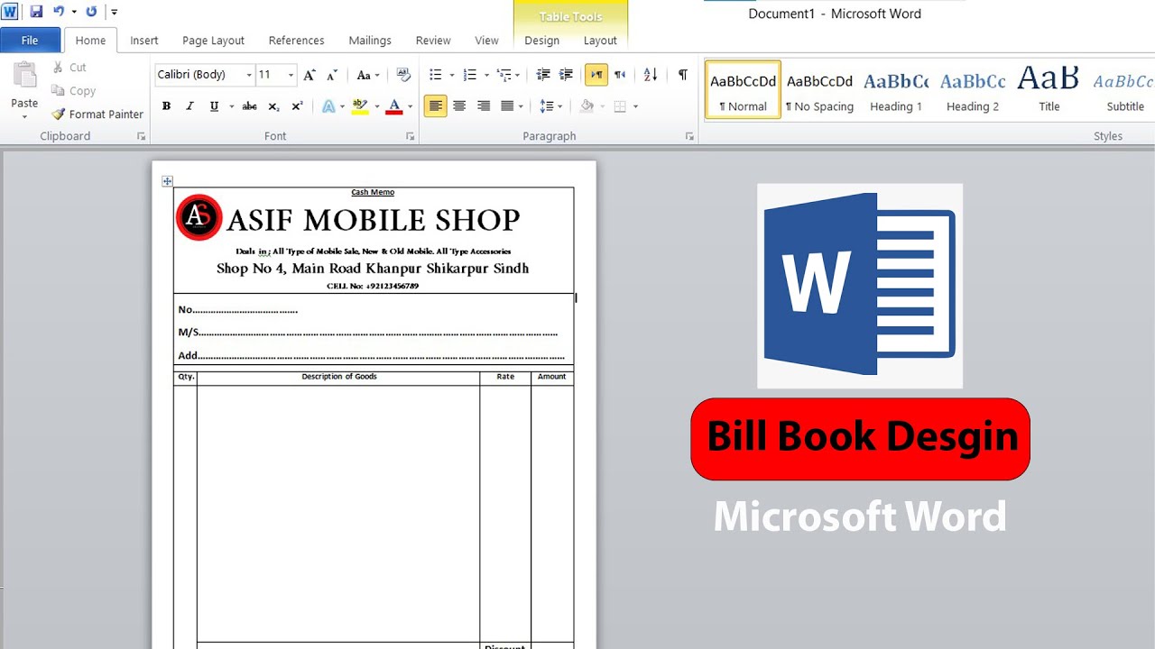 How to make a Cash Memo Bill Invoice For Mobile Shop in Microsoft word ...