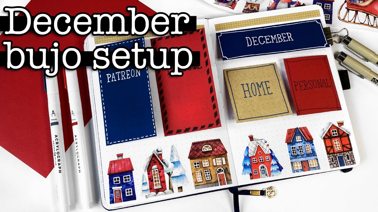 December Bullet Journal Setup 💜 Christmas village theme - YouTube