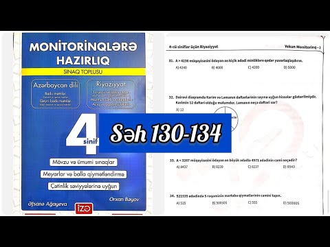 4-cü sinif İzə Monitorinqlərə hazırlıq səh 130,131,132,133,134. Yekun Monitorinq 3. Riyaziyyat