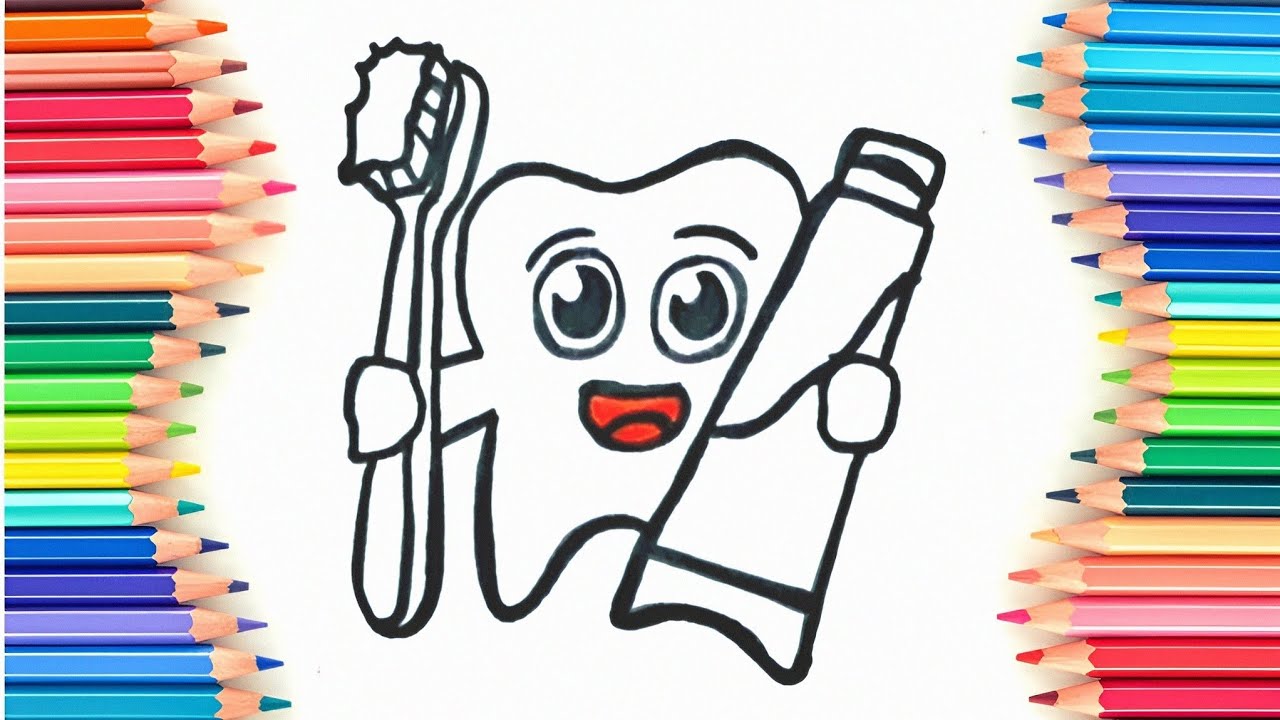 How to draw happy brushing drawing/drawing for kids/kids art hub - YouTube