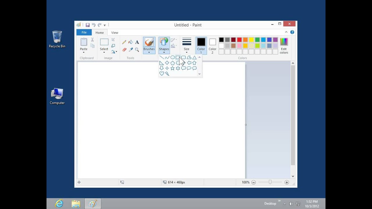 Windows 8.0 Professional - Draw a Rectangle or Square in Paint - YouTube