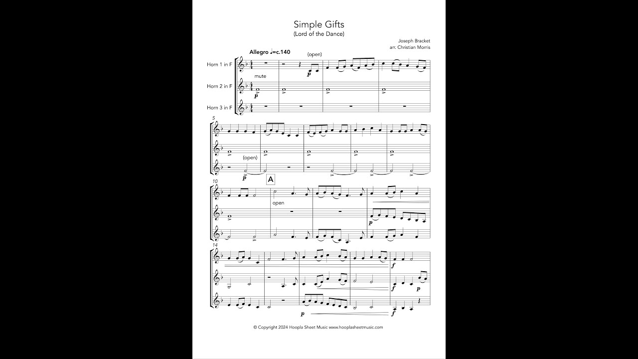 Simple Gifts (Lord of the Dance) (French Horn Trio) - YouTube