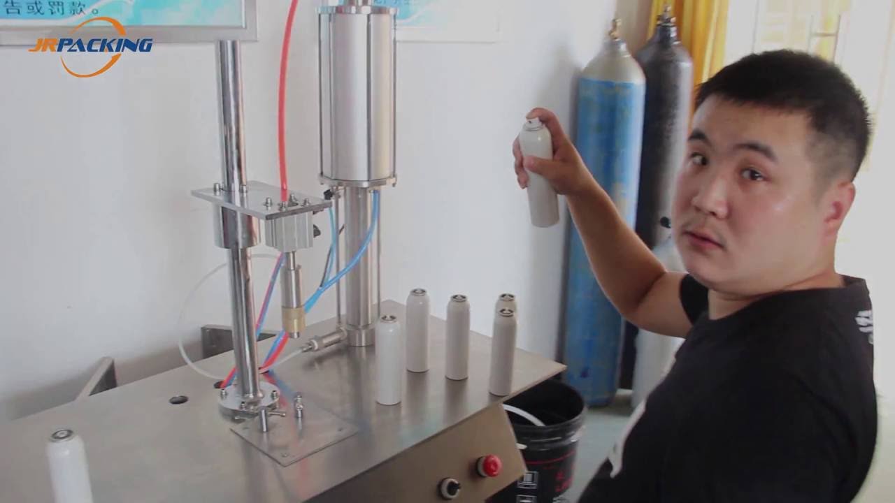 Semi Automatic BOV Bag On Valve Aerosol Filling Machine 1600G - YouTube