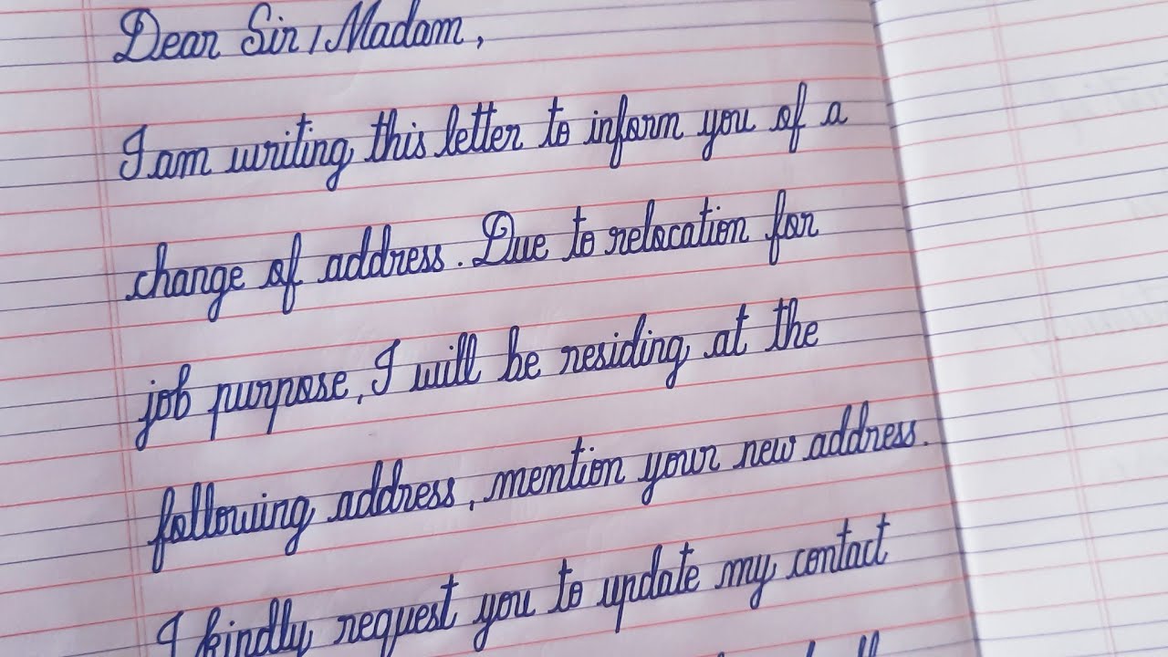 letter for change of address to bank manager in cursive writing # ...