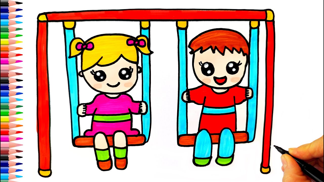 Salıncakta Sallanan Çocuk Çizimi - Çocuk Çizimleri - Salıncak Çizimi ...