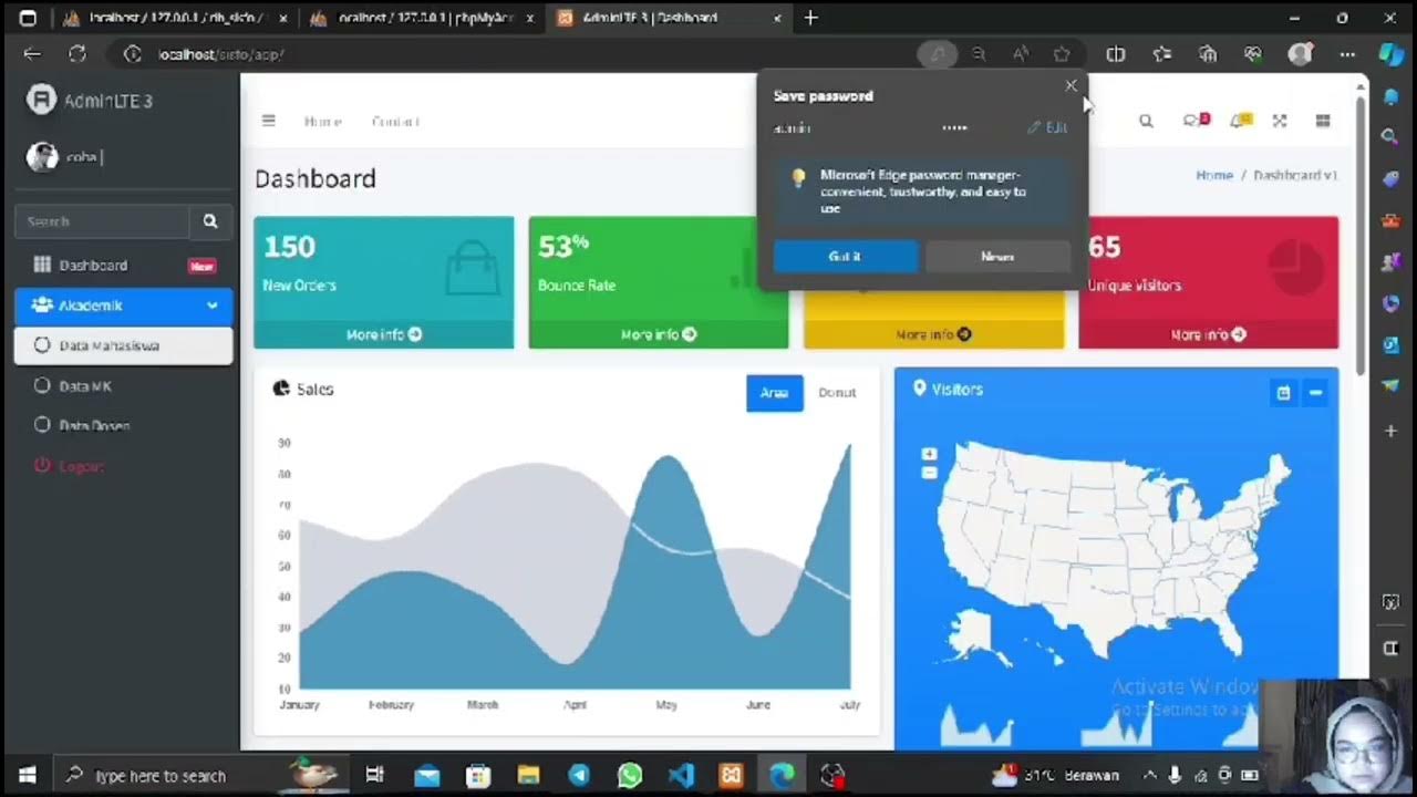 Tugas UTS Pemrograman Web || Membuat Website Dinamis Sederhana dengan menggunakan template Admin ...
